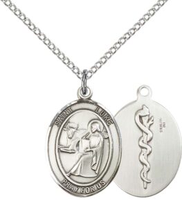 f a dumont sterling silver st. luke the apostle/doctor pend with 18" sterling silver lite curb chain. patron saint of physicians/painters