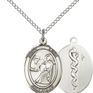 F A Dumont Sterling Silver St. Luke The Apostle/Doctor Pend with 18" Sterling Silver Lite Curb Chain. Patron Saint of Physicians/Painters