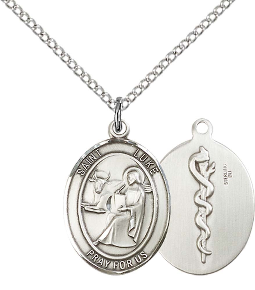 F A Dumont Sterling Silver St. Luke The Apostle/Doctor Pend with 18" Sterling Silver Lite Curb Chain. Patron Saint of Physicians/Painters