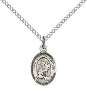 f a dumont sterling silver st. martin of tours pendant with 18" sterling silver lite curb chain. patron saint of reformed alcoholics