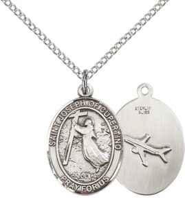 f a dumont sterling silver st. joseph of cupertino pendant with 18" sterling silver lite curb chain. patron saint of pilots/airforce