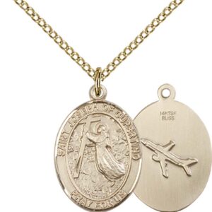 F A Dumont 14kt Gold Filled St. Joseph of Cupertino Pendant with 18" Gold Filled Lite Curb Chain. Patron Saint of Pilots/Airforce