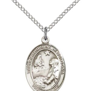 Sterling Silver St. Catherine of Bologna Pendant with 18" Stainless Steel Lite Curb Chain. Patron Saint of Artists/Liberal Arts