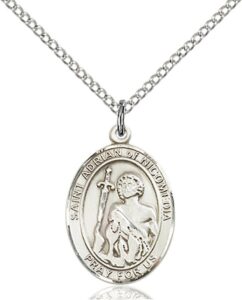 f a dumont sterling silver st. adrian of nicomedia pendant with 18" stainless steel lite curb chain. patron saint of prison guards/soldiers