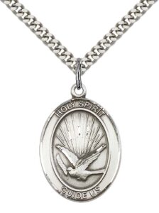 f a dumont sterling silver holy spirit pendant with 24" stainless steel heavy curb chain.