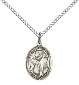 f a dumont church supplies sterling silver st. columbanus pendant with 18" stainless steel lite curb chain. patron saint of motorcyclists