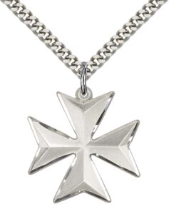 f a dumont sterling silver maltese cross pendant with 24" stainless steel heavy curb chain.