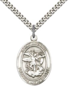 f a dumont sterling silver st. michael pendant with 24" stainless steel heavy curb chain. patron saint of police officers/emts