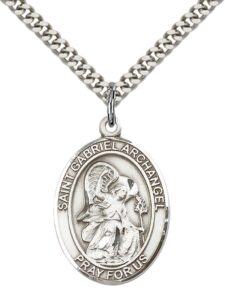 f a dumont sterling silver st. gabriel the archangel pendant with 24" stainless steel heavy curb chain. patron saint of messengers