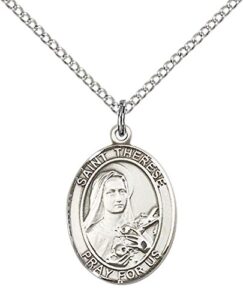 f a dumont sterling silver st. therese of lisieux pendant with 18" stainless steel lite curb chain. patron saint of aviators/florists