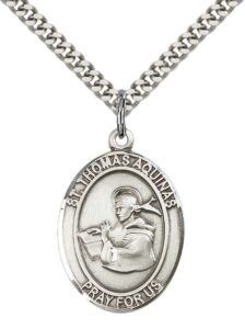 f a dumont sterling silver st. thomas aquinas pendant with 24" stainless steel heavy curb chain. patron saint of catholic schools/students