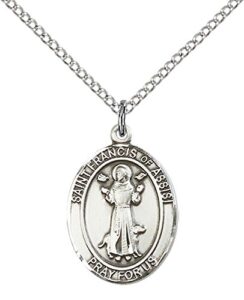 f a dumont sterling silver st. francis of assisi pendant with 18" sterling silver lite curb chain. patron saint of animals/catholic aktion