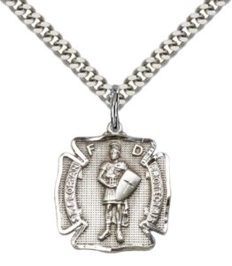 f. a. dumont sterling silver 3/4 x 5/8-inch st. florian pendant for men or women on a 24-inch light rhodium heavy curb chain