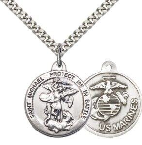 f a dumont sterling silver st. michael the archangel pendant with 24" stainless steel heavy curb chain. patron saint of police officers/emts