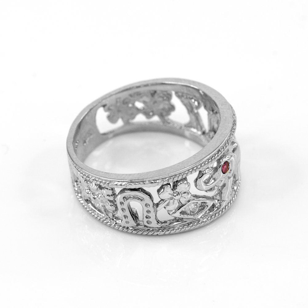 Good Luck Charms Fine 925 Sterling Silver Open Design CZ-Studded Ring (Size 10.75)