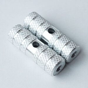 qq studio 1 pair of cylindrical diamond-patterned silver metallic alloy kid-sized foot fixtures fits many standard bmx trick mountain bikes (2.64in long, 0.35in diameter hole, 0.9in wide)