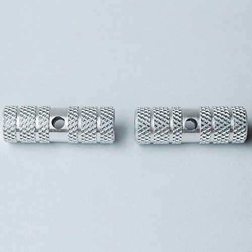 QQ Studio 1 Pair of Cylindrical Diamond-Patterned Silver Metallic Alloy Kid-Sized Foot Fixtures Fits Many Standard BMX Trick Mountain Bikes (2.64in Long, 0.35in Diameter Hole, 0.9in Wide)