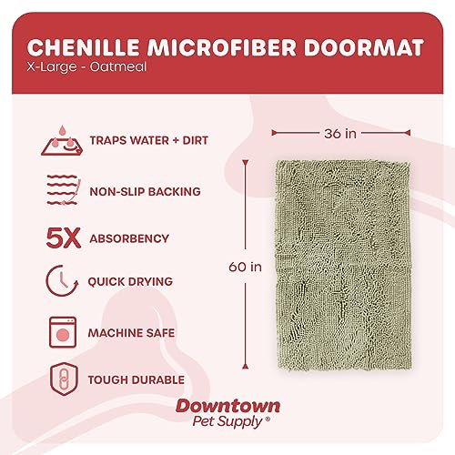 My Doggy Place Microfiber Dog Mat for Muddy Paws, 60" x 36" Oatmeal - Non-Slip, Absorbent and Quick-Drying Dog Paw Cleaning Mat, Washer and Dryer Safe - X-Large/Runner