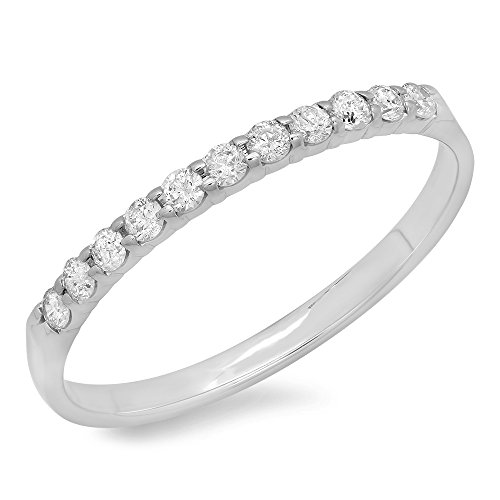 Dazzlingrock Collection 0.17 Carat (ctw) 10K White Diamond Ladies Anniversary Wedding Ring Stackable Band, White Gold, Size 7.5