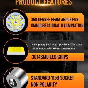 LUYED 1156 LED Bulb New generation 12v Super Bright Low Power ! 650 Lumens 1156 1141 1003 LED Light Bulb for Back Up Reverse Lights Brake Lights Tail Lights Rv lights,White,Pack of 5