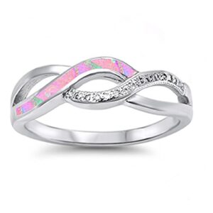 oxford diamond co lab created pink opal & cz infinity style .925 sterling silver ring sizes 8