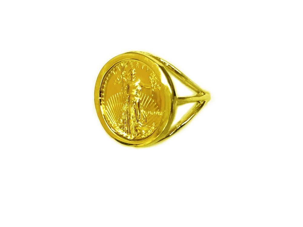 TEX 14k Tri-Color Gold Ring, 1/10oz US American Eagle Coin, Approx 5.4g