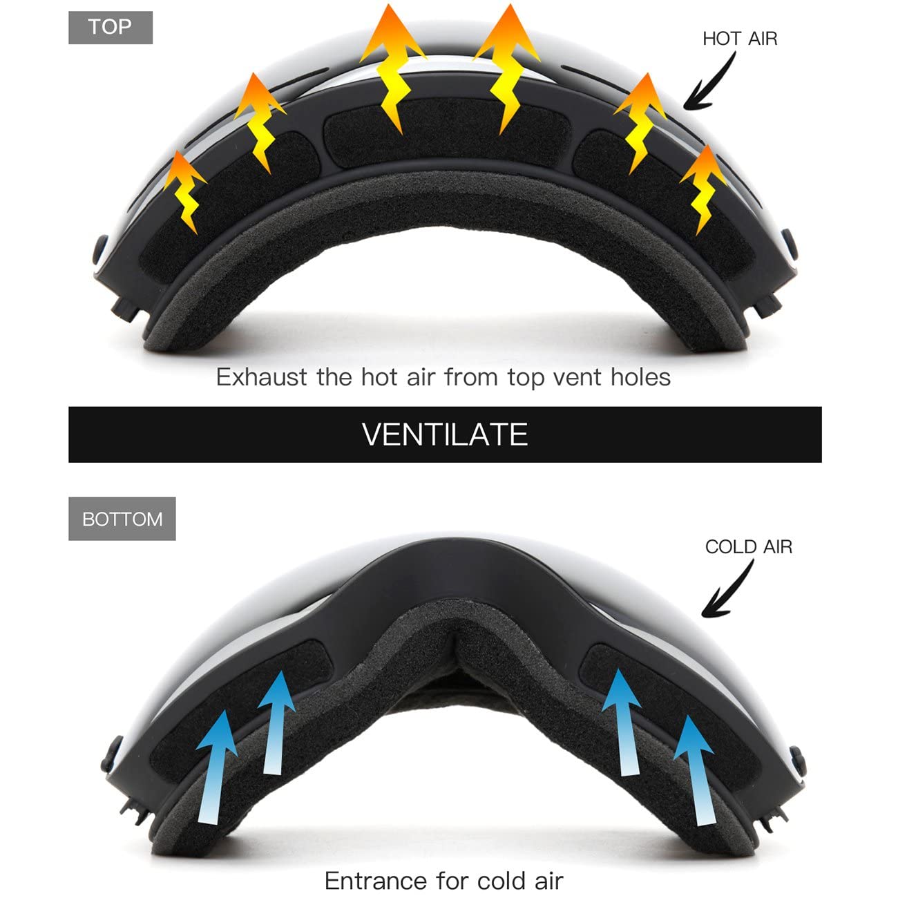 JULI Ski Goggles,Winter Snow Sports Snowboard Goggles with Anti-Fog UV Protection Detachable Dual Lens for Men Women Snowmobile Skiing Skating（Black Frame+VLT 18.5% REVO Silver）