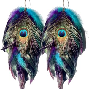 Fashmorous Peacock Feather Earrings Long Feather Earrings for Women Feather Earrings Purple