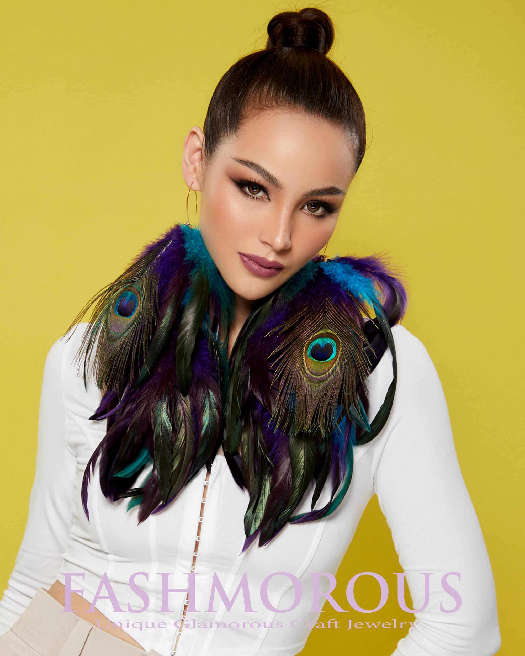 Fashmorous Peacock Feather Earrings Long Feather Earrings for Women Feather Earrings Purple