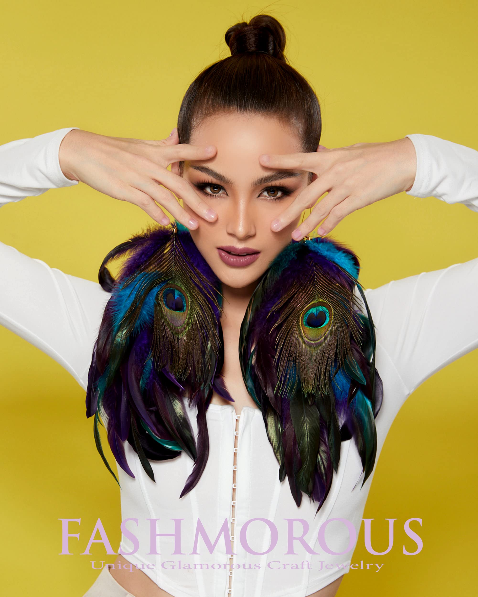 Fashmorous Peacock Feather Earrings Long Feather Earrings for Women Feather Earrings Purple