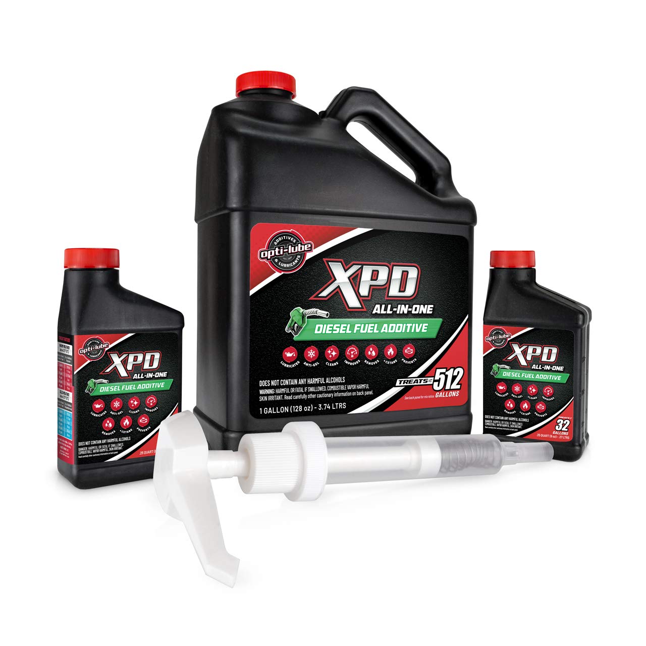 Opti-Lube XPD All Seasons Diesel Fuel Additive: 1 Gallon with Accessories (1 Hand Pump & 2 Empty 8oz Bottles) (1 Gallon XPD with Hand Pump and Regular Accessory Bottles)