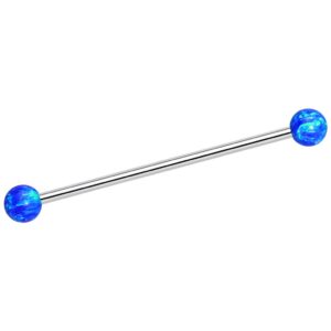 body candy stainless steel blue synthetic opal helix earring industrial barbell body piercing 14 gauge 35mm