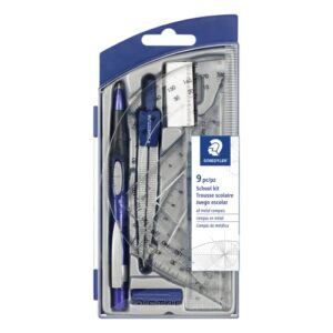 staedtler 9-piece math geometry set, blue, silver