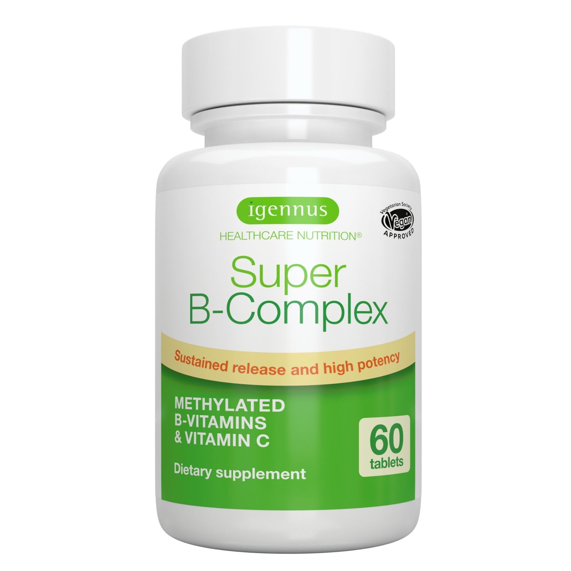 Super B-Complex – Methylated B Vitamins, MTHFR Supplement with Methylfolate & B12 Methylcobalamin, Sustained Release, Clean Label, Vegan, Lab Verified, 60 Small Tablets by Igennus