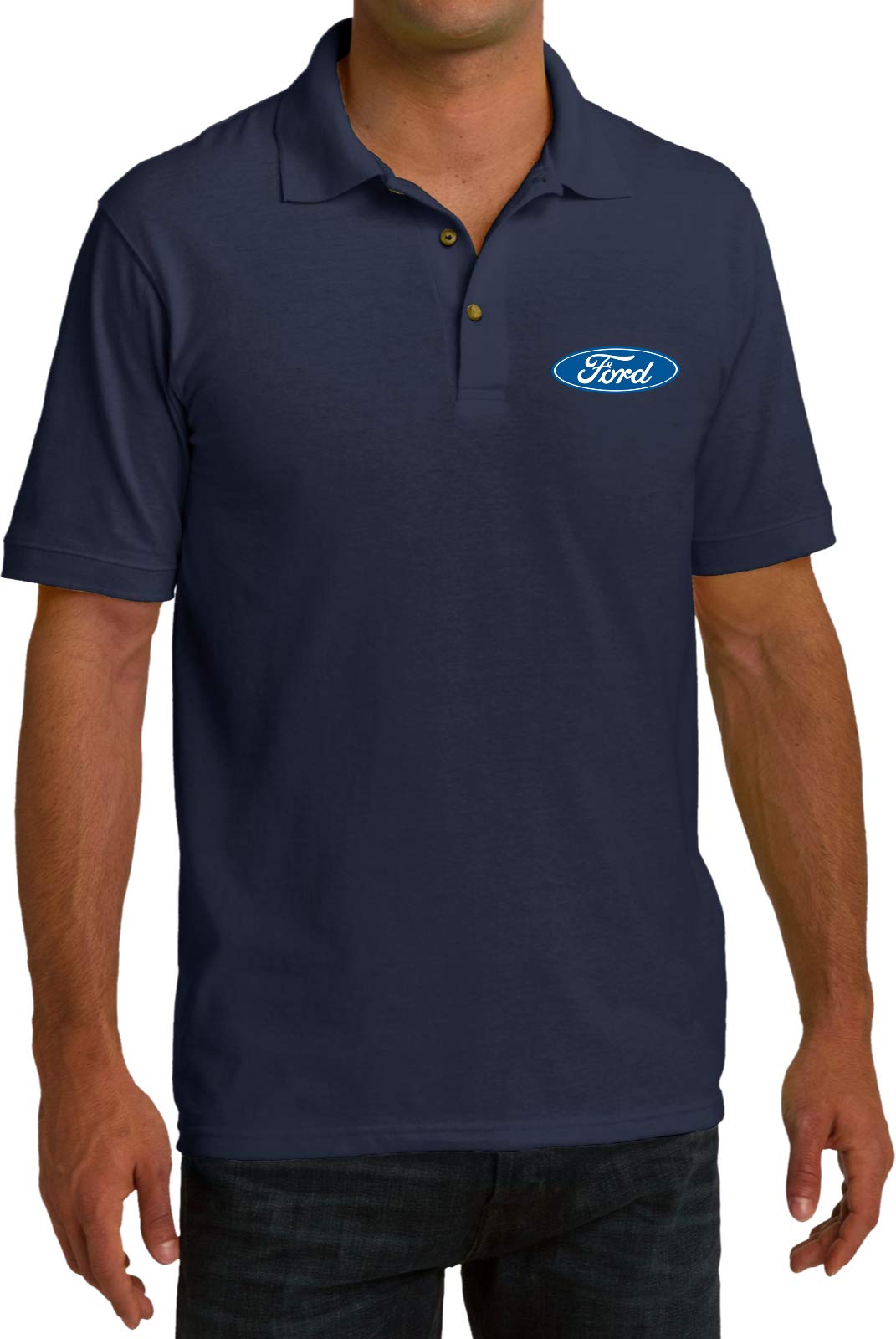 Ford Oval Pocket Print Pique Polo, Navy Large