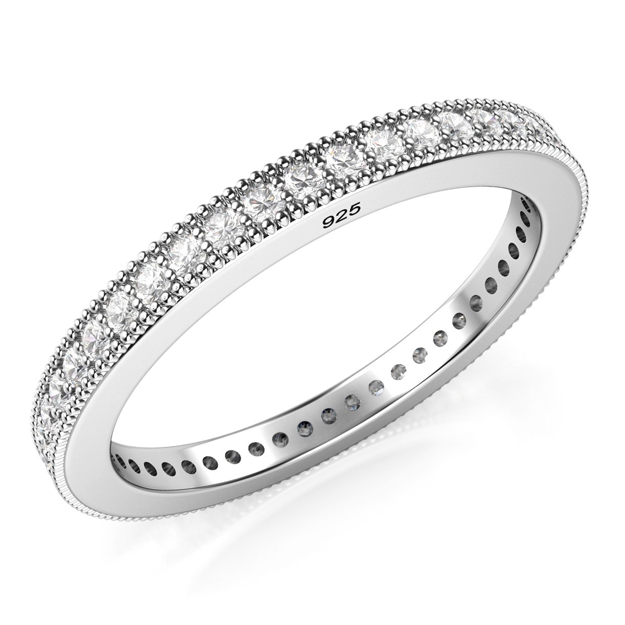 Metal Factory Sz 6 Sterling Silver 2MM 925 CZ Cubic Zirconia Eternity Wedding Band Ring