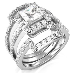 metal factory sz 8 sterling silver 3pcs 925 cz cubic zirconia engagement wedding band ring set