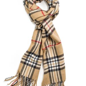 VERONZ Super Soft Luxurious Classic Cashmere Feel Winter Scarf (Camel Plaid)