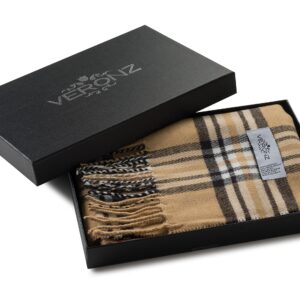 VERONZ Super Soft Luxurious Classic Cashmere Feel Winter Scarf (Camel Plaid)