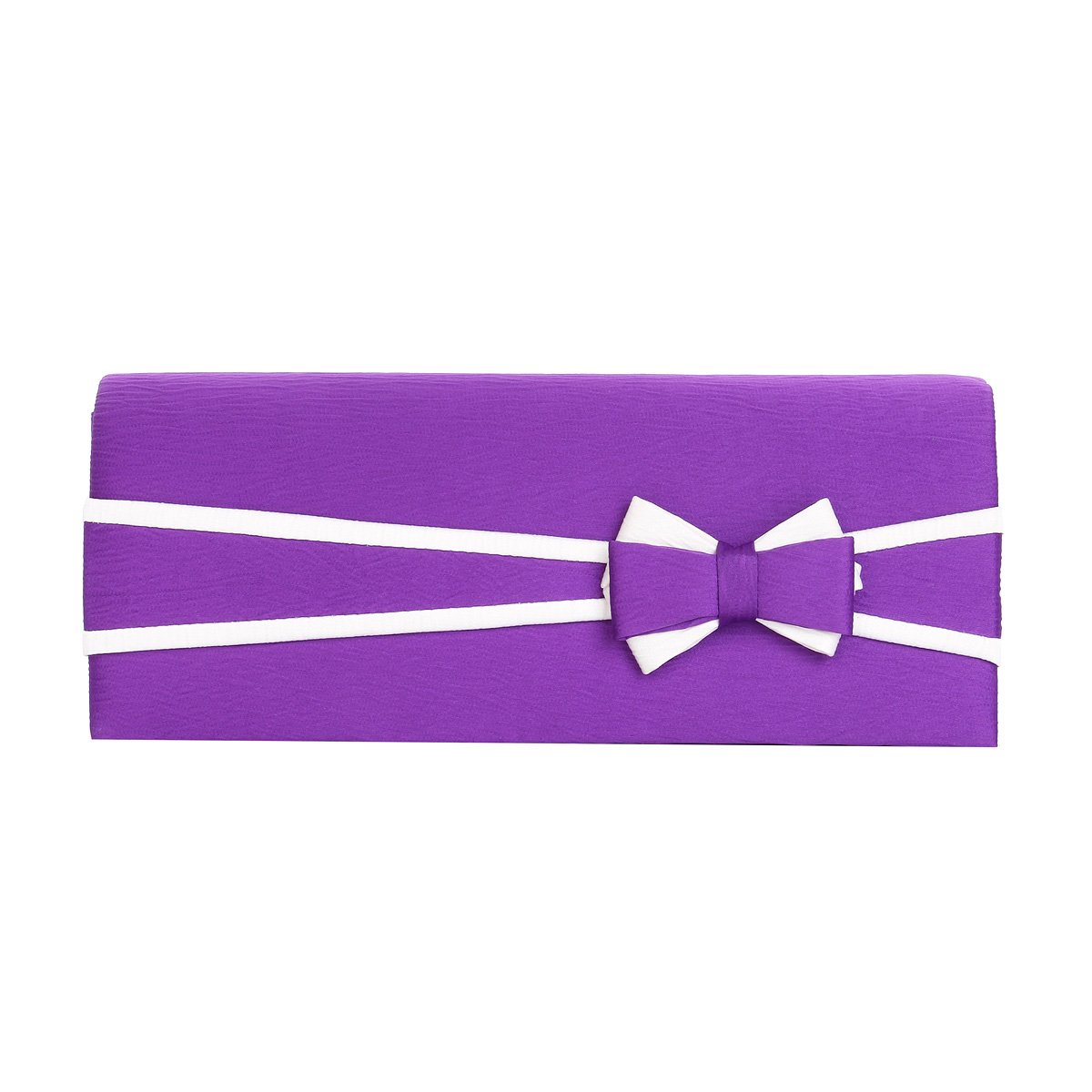 Premium Matte 2-Tone Bow Front Flap Clutch Evening Bag, Purple