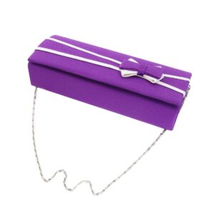 Premium Matte 2-Tone Bow Front Flap Clutch Evening Bag, Purple