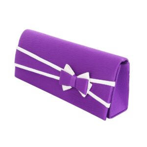 Premium Matte 2-Tone Bow Front Flap Clutch Evening Bag, Purple