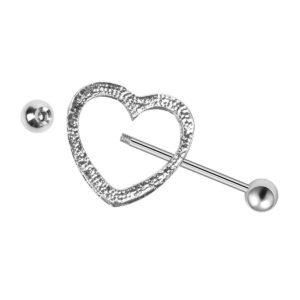 CrazyPiercing 2pcs Clear Gem Paved Heart Nipple Shield Ring 14GA 7/8" Length