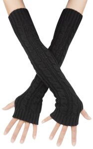 womens lady's long sleeve fingerless arm warmers gloves, one size black