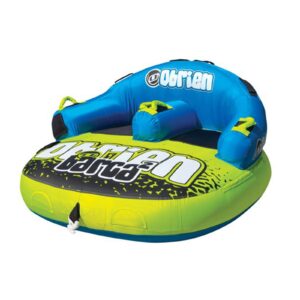 o'brien watersports barca 2 kickback inflatable nylon 2 person rider towable boat water tube raft w/deep seats, backrests, & handles for river or lake