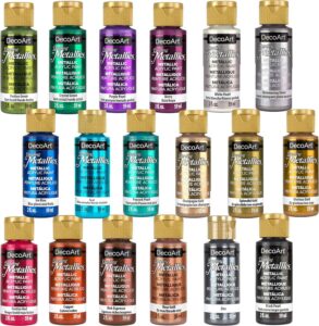 decoart americana acrylics paint dazzling metallics, set of 18 popular colors, 2 fl oz bottle (pack of 18)