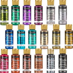 DecoArt Americana Acrylics Paint DAZZLING METALLICS, Set of 18 Popular Colors, 2 fl oz Bottle (Pack of 18)