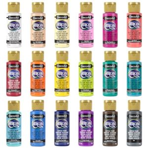 decoart americana acrylics paint, set of 18 popular colors, 2 fl oz bottle (pack of 18)