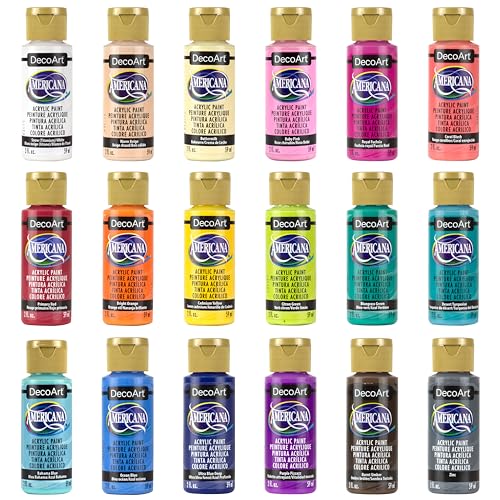 DecoArt Americana Acrylics Paint, Set of 18 Popular Colors, 2 fl oz Bottle (Pack of 18)