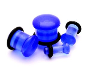 mystic metals body jewelry blue single flare glass plugs - 4g - 5mm - sold as a pair